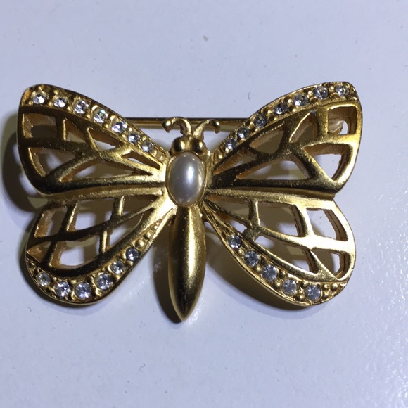 Carolee | Jewelry | Vintage Carolee Gold Tone Butterfly Pin Rhinestone ...